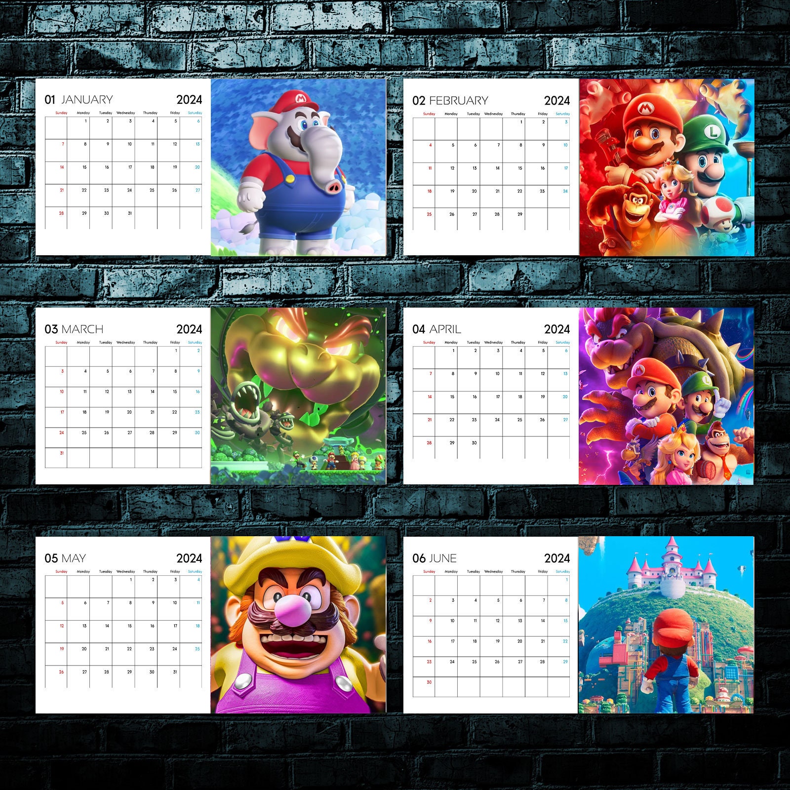 Naughty Super Mario Calendar 2024 | Cartoon Calendar| Mario 2024 Wall ...
