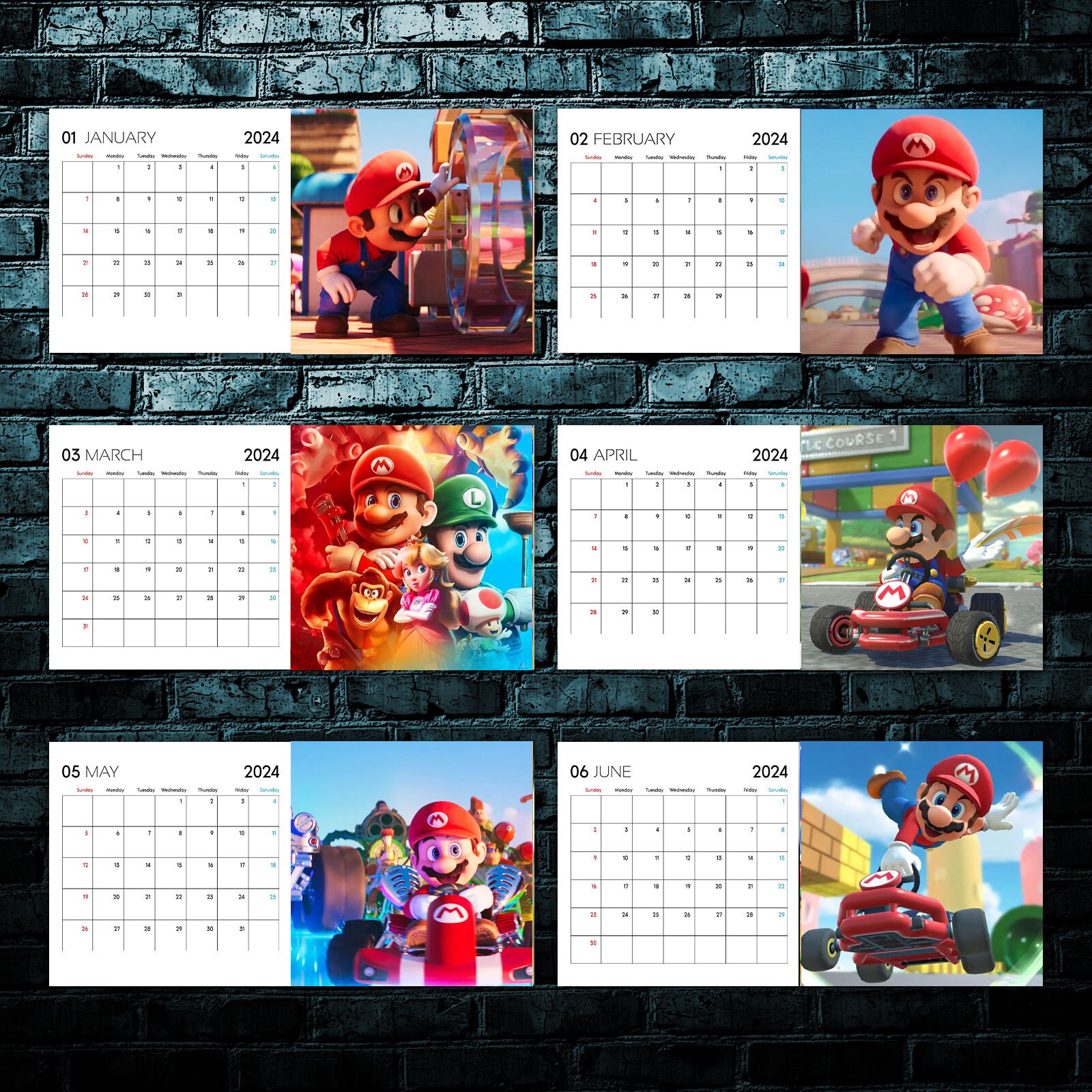 Orange Super Mario Calendar 2024 | Cartoon Calendar| Mario 2024 Wall ...