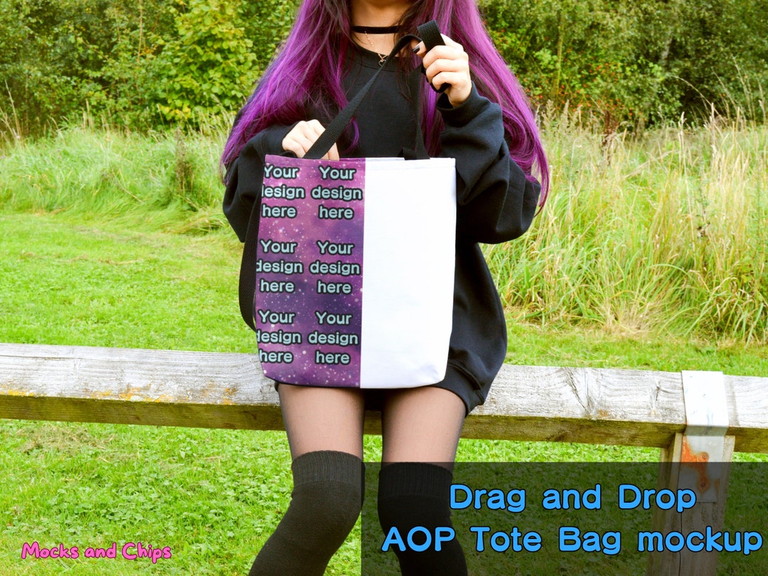 AOP Tote Bag Mockup Easy Drag and Drop No Photoshop Needed Smart Object PSD JPG Mock Lifestyle ...