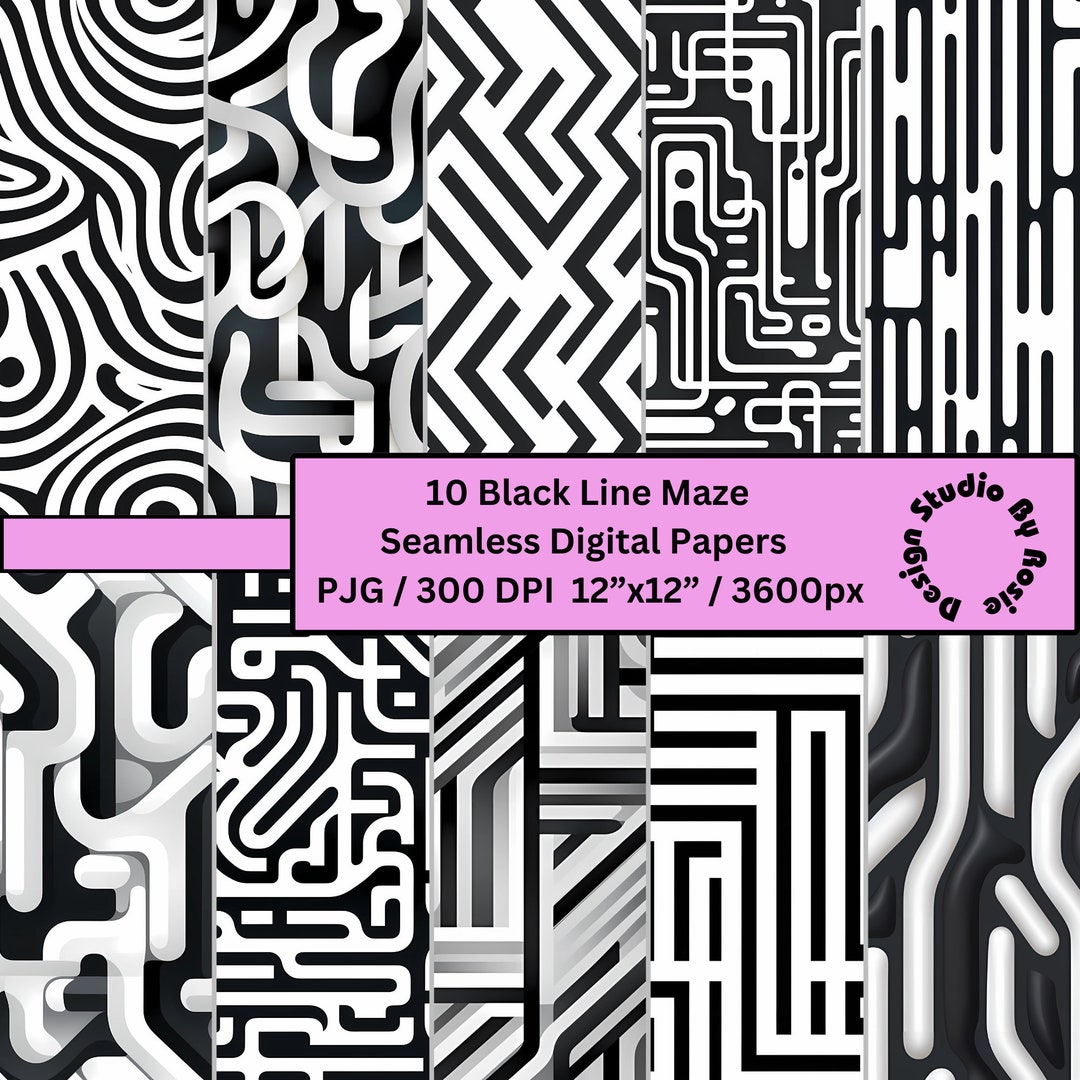 Black Line Digital Paper Seamless Pattern Scrapbook Background Wrapping ...