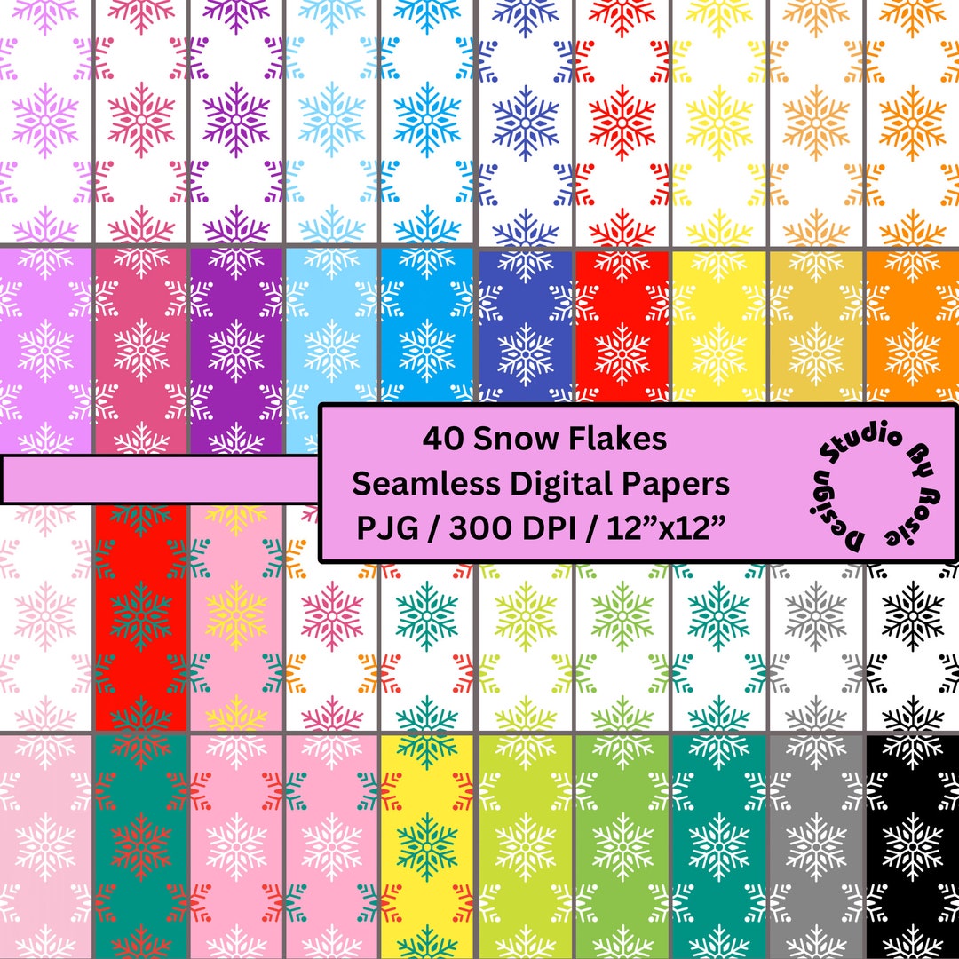 40 Snow Flakes Digital Paper Seamless Pattern Scrapbook 12" X12 ...