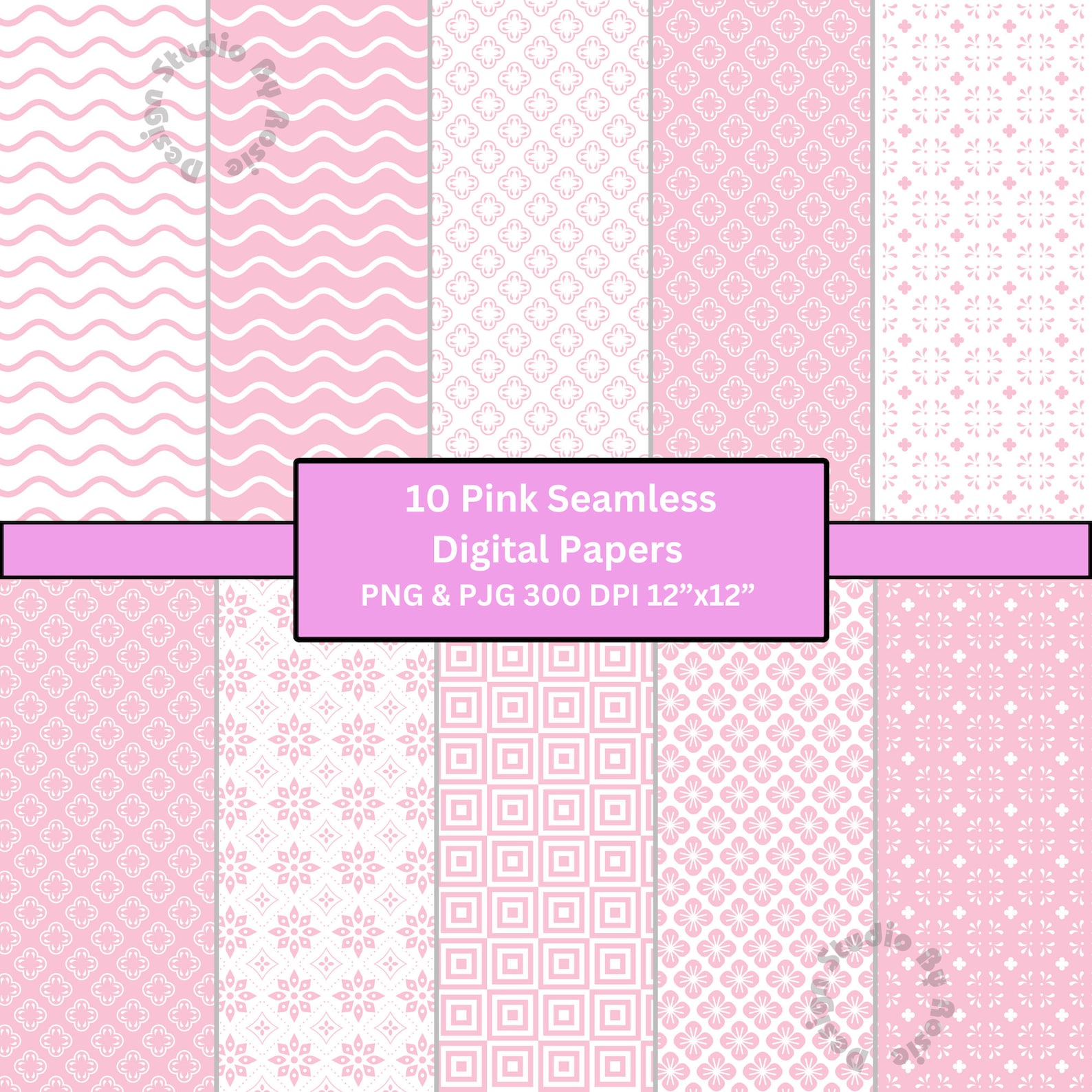 Pastel Pink Digital Paper Seamless Pattern Scrapbook 12" X12" Instant ...