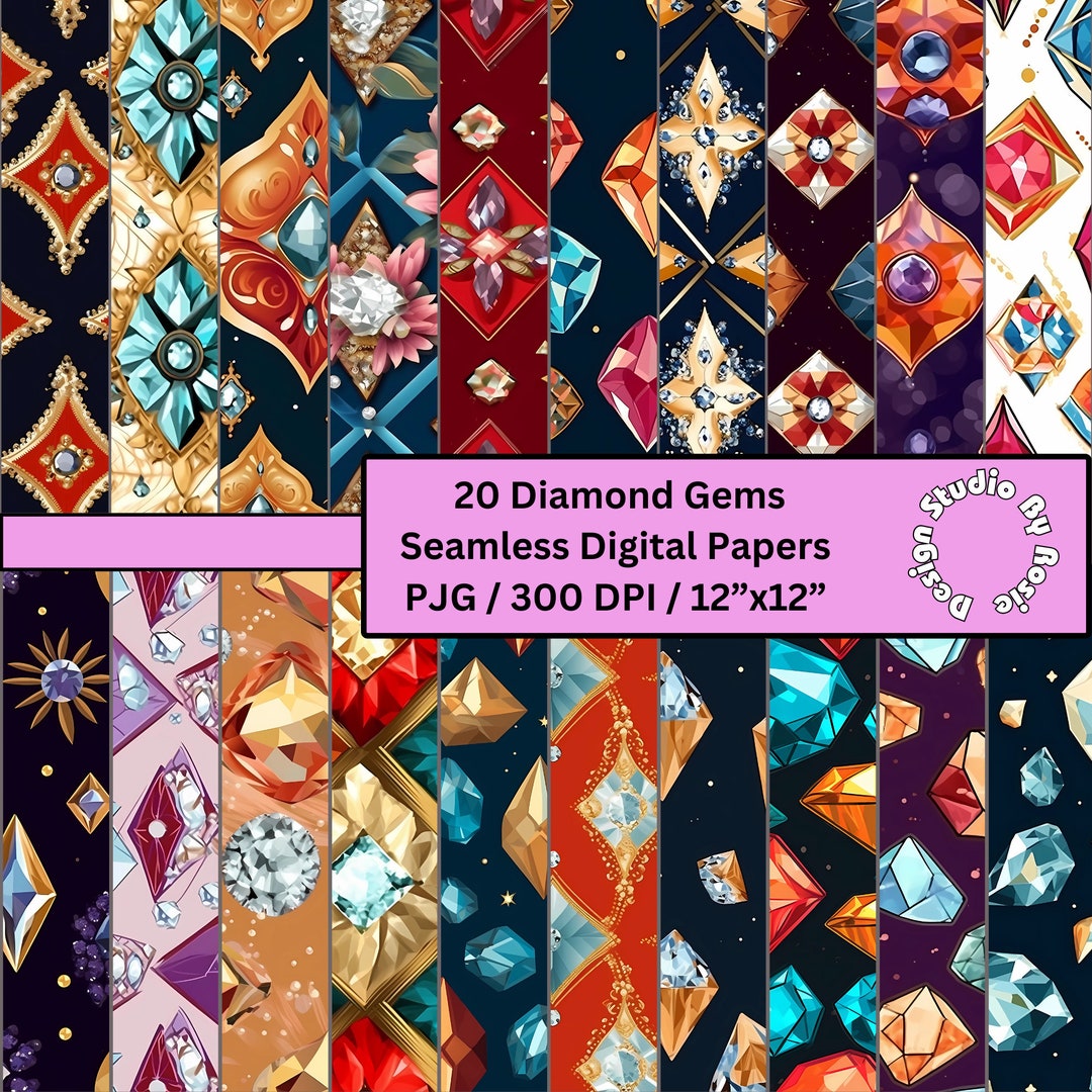 20 Diamond Gem Digital Paper Seamless Pattern Scrapbook Background ...