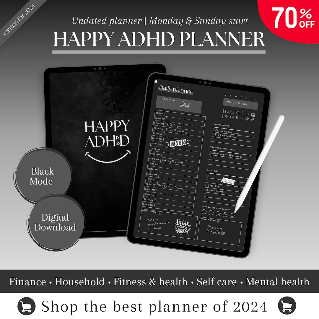 Dark Mode Digital Planner, Dark Mode Digital Budget Planner, 2024 ...