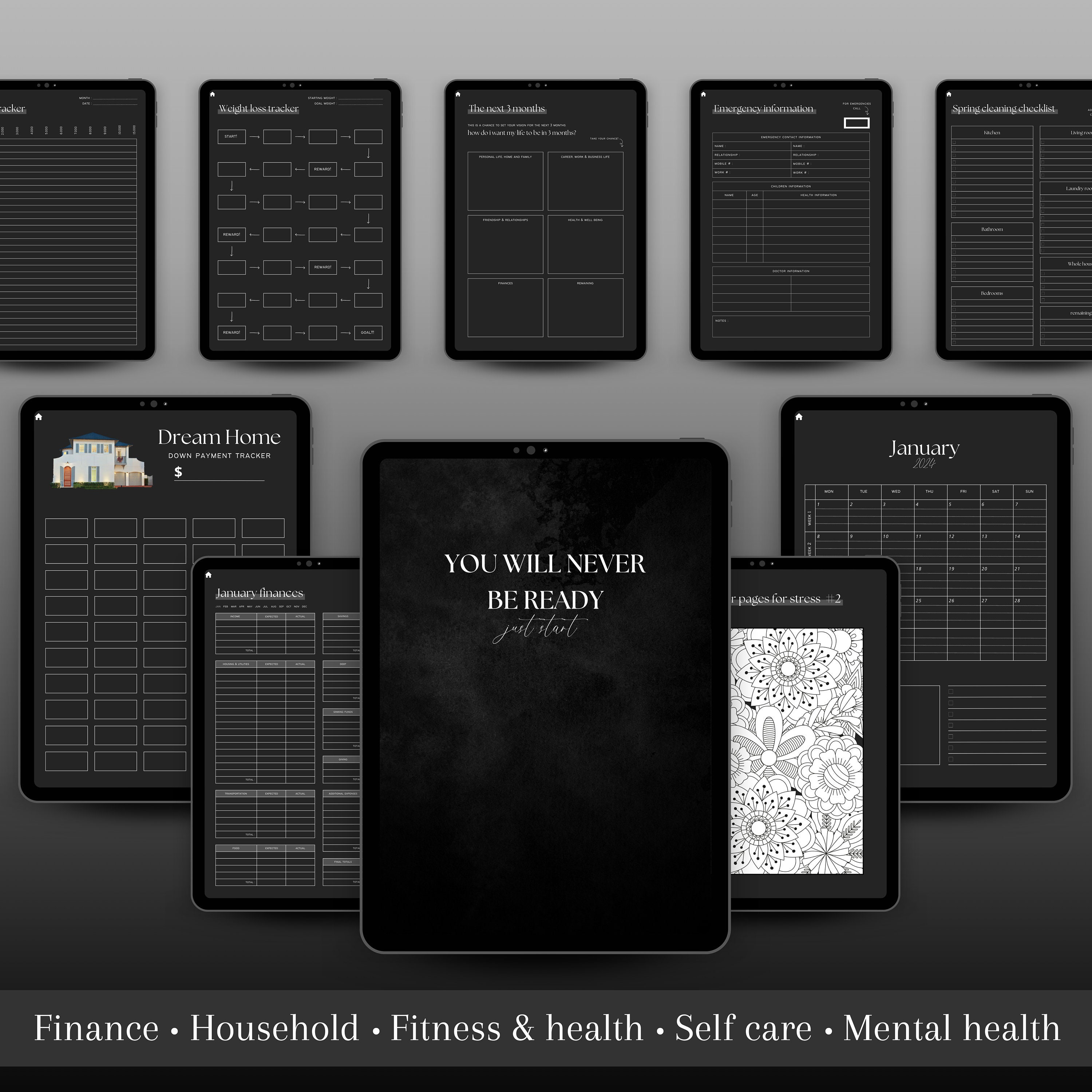 Dark Mode Digital Planner, Dark Mode Digital Budget Planner, 2024 ...