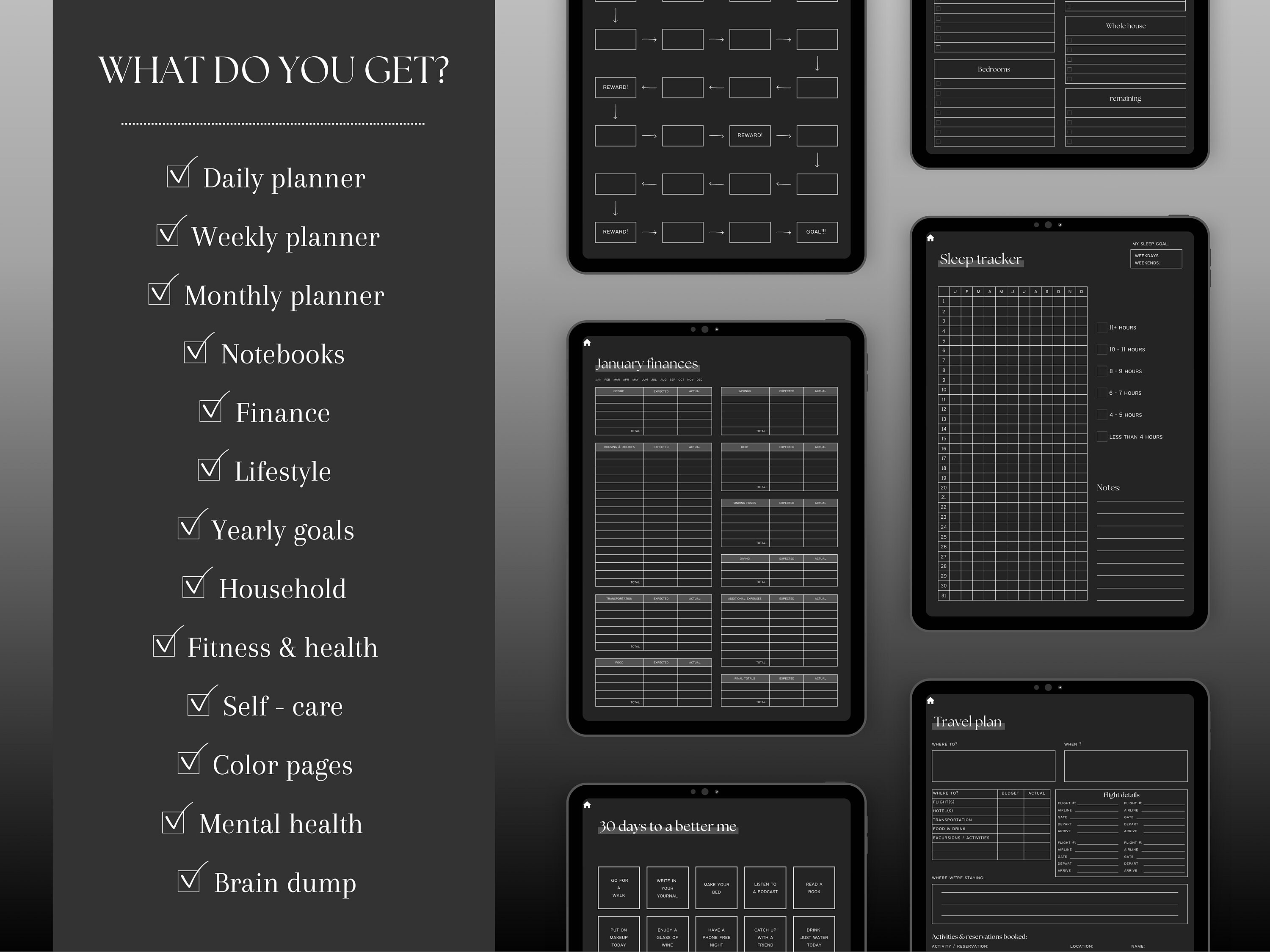 Dark Mode Digital Planner, Dark Mode Digital Budget Planner, 2024 ...