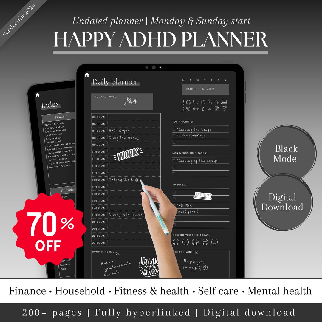 Dark Mode Digital Planner, Dark Mode Digital Budget Planner, 2024 ...