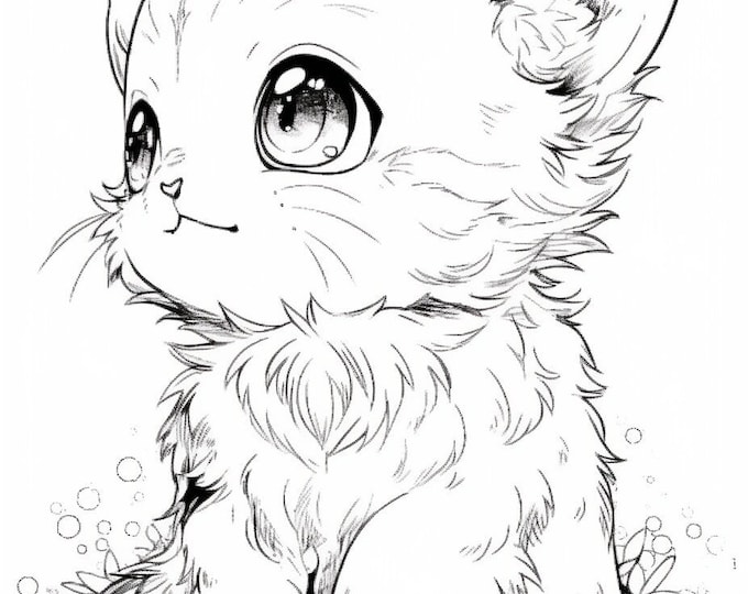 Desenho para colorir, para crianças, bebê gato - Etsy Portugal