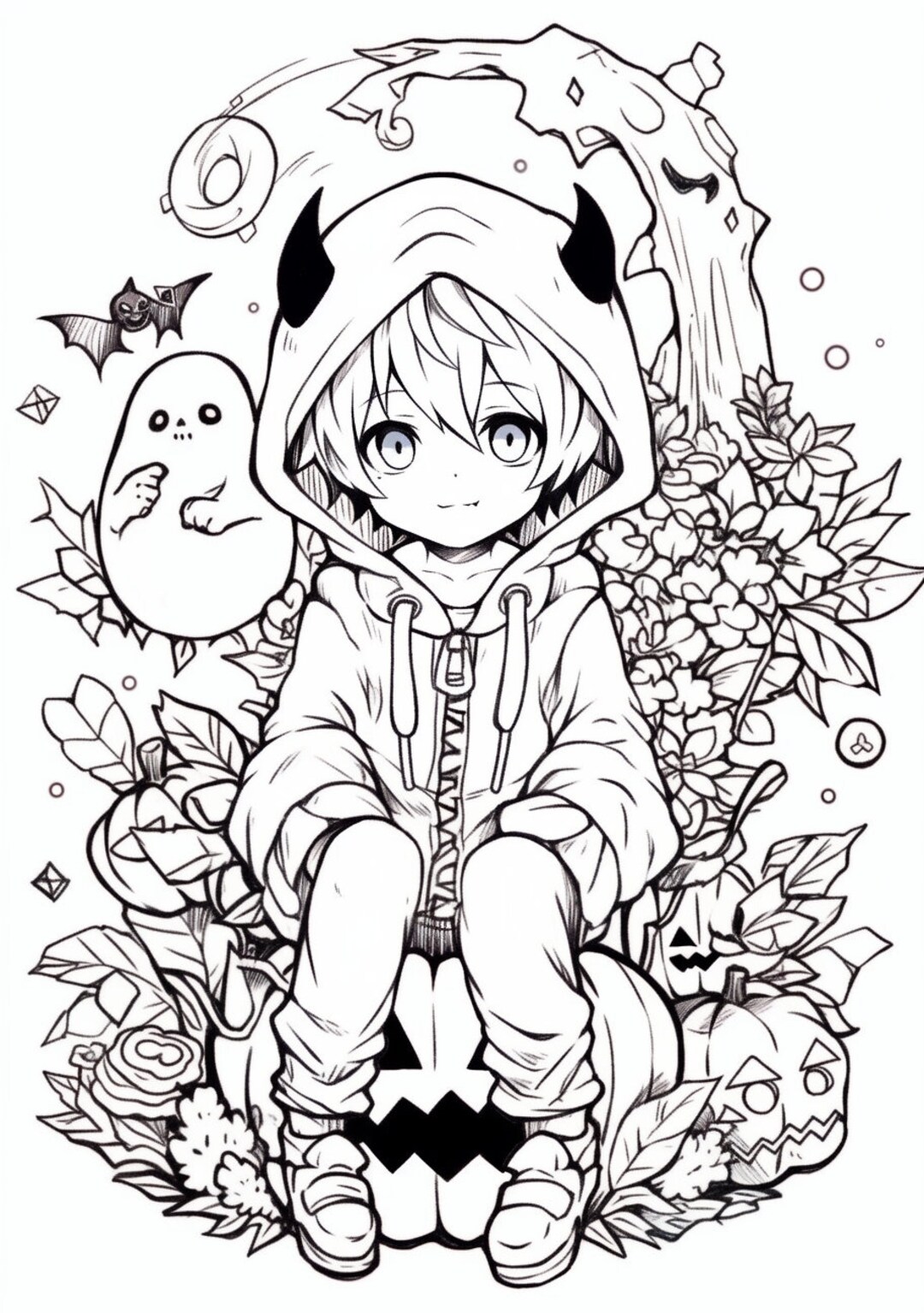 Coloring Page, for Children, Halloween, Boy, Pumpkins, Ghost, Imp - Etsy