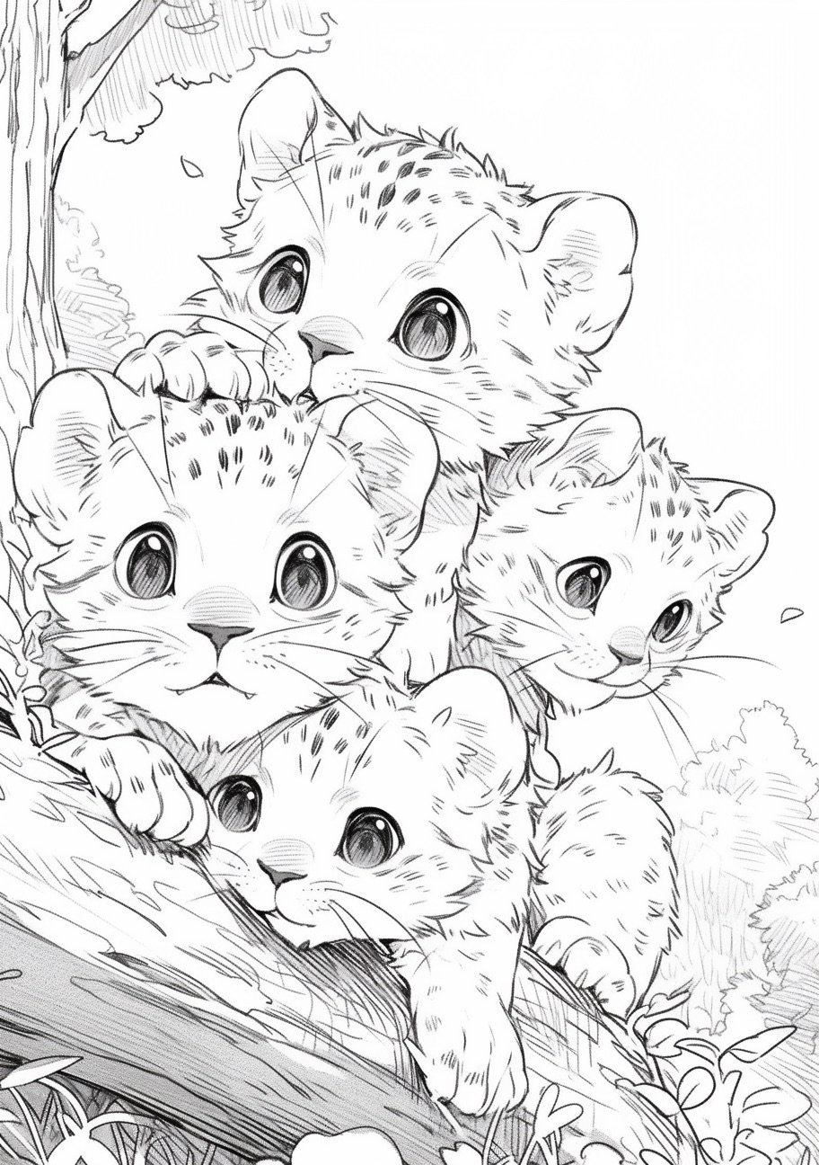 Coloring Page, for Children, Baby Leopards - Etsy