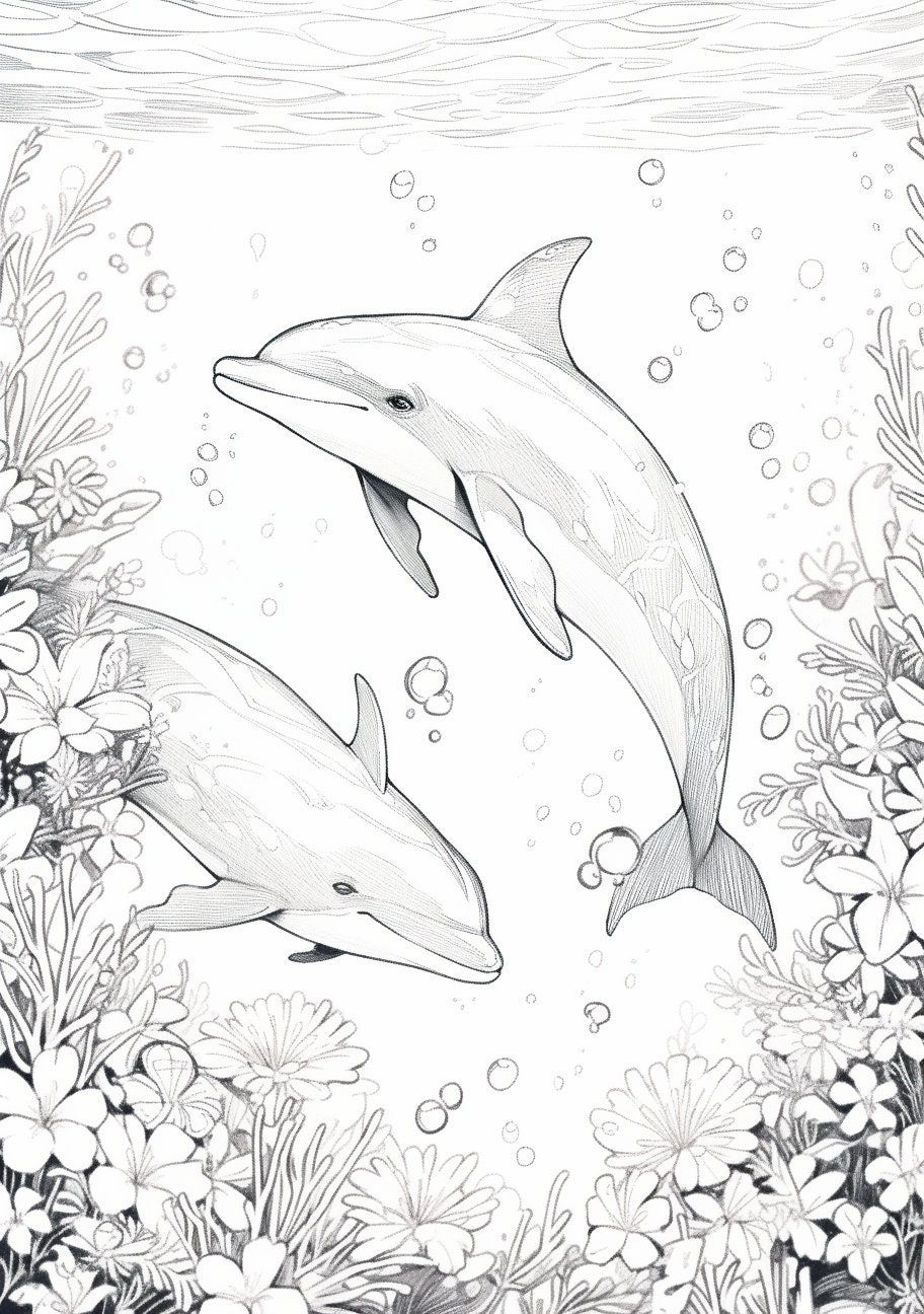 Coloring Page, for Children, Dolphins in the Ocean - Etsy