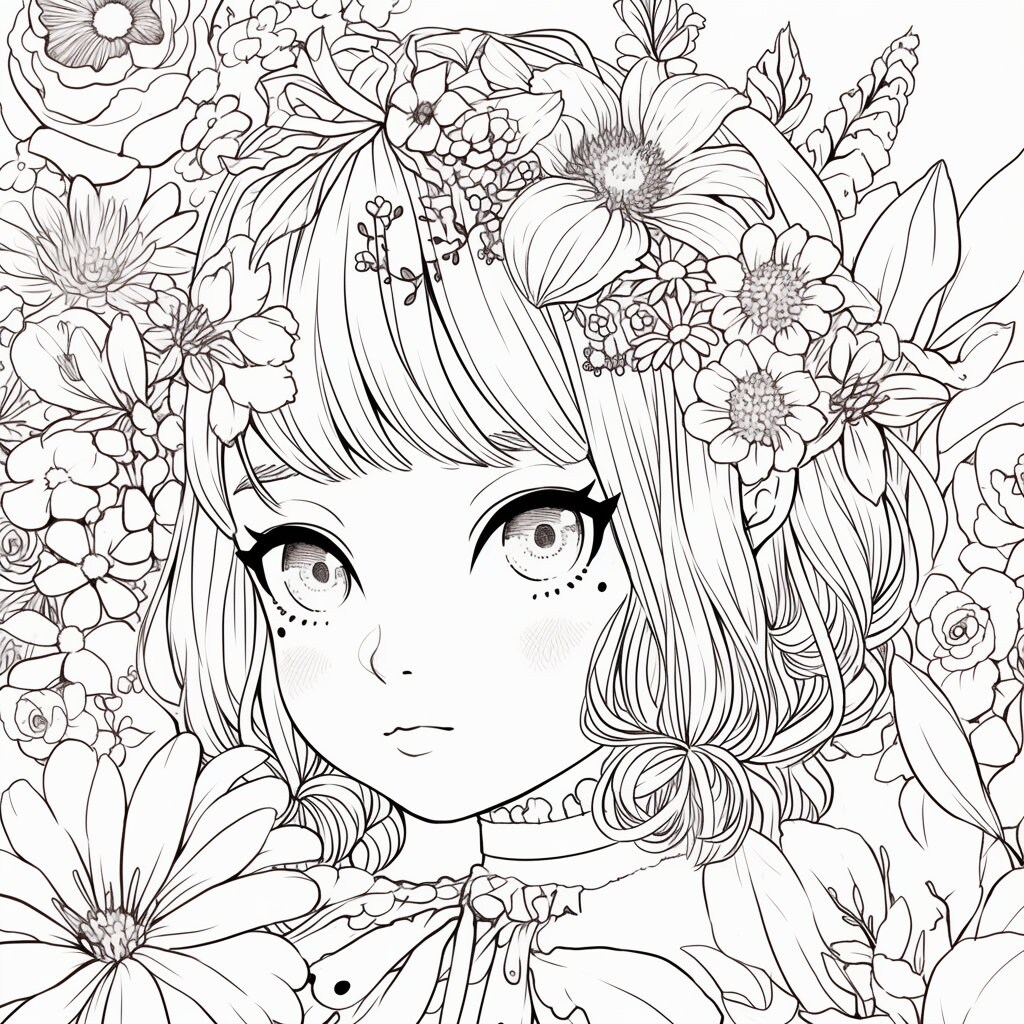 Coloring Page, Girl in Flowers, Teen / Adult - Etsy