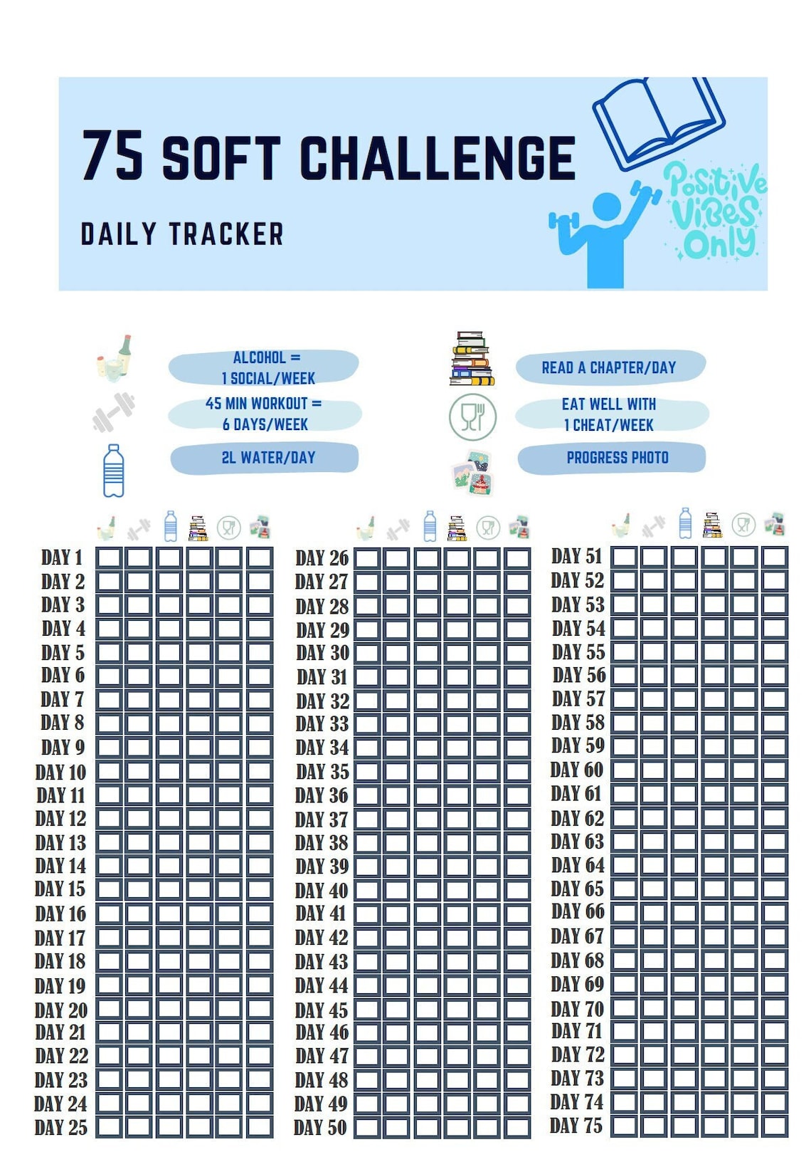 Soft Challenge Daily Tracker, 75 Day Soft Challenge, PDF, Downloadable ...
