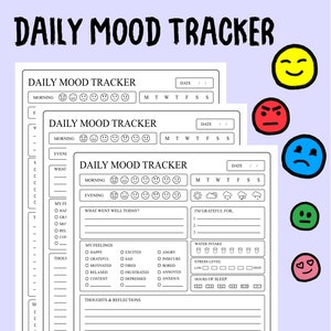 Printable Daily Mood Tracker Chart - Instant Download, Simple Black and ...