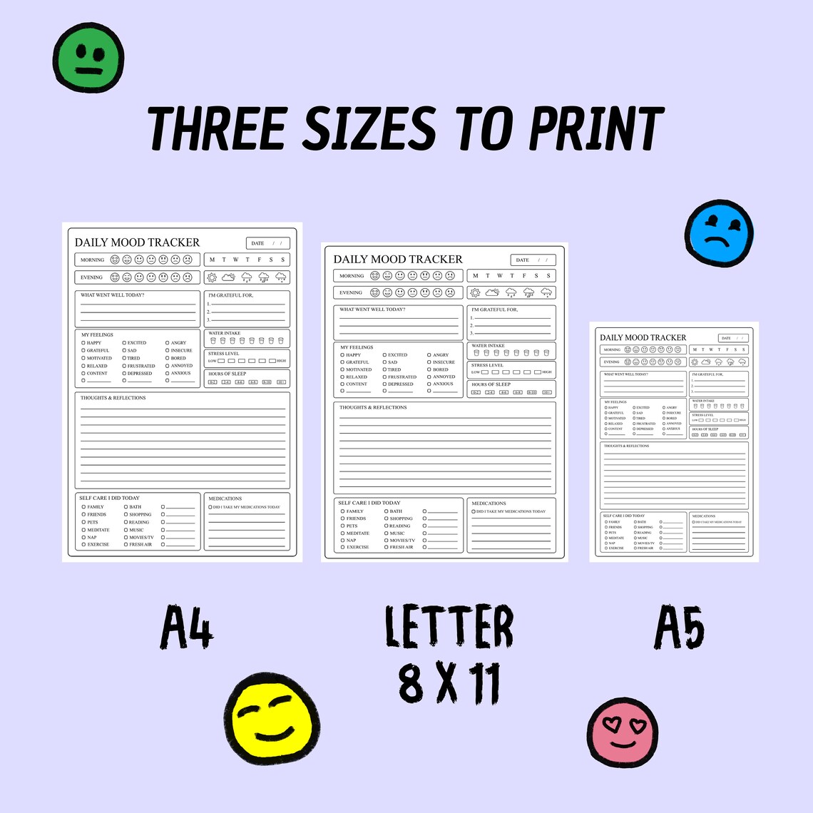 Printable Daily Mood Tracker Chart - Instant Download, Simple Black and ...