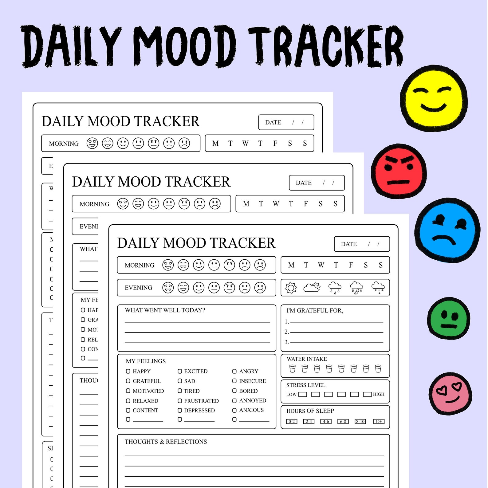 Printable Daily Mood Tracker Chart - Instant Download, Simple Black and ...