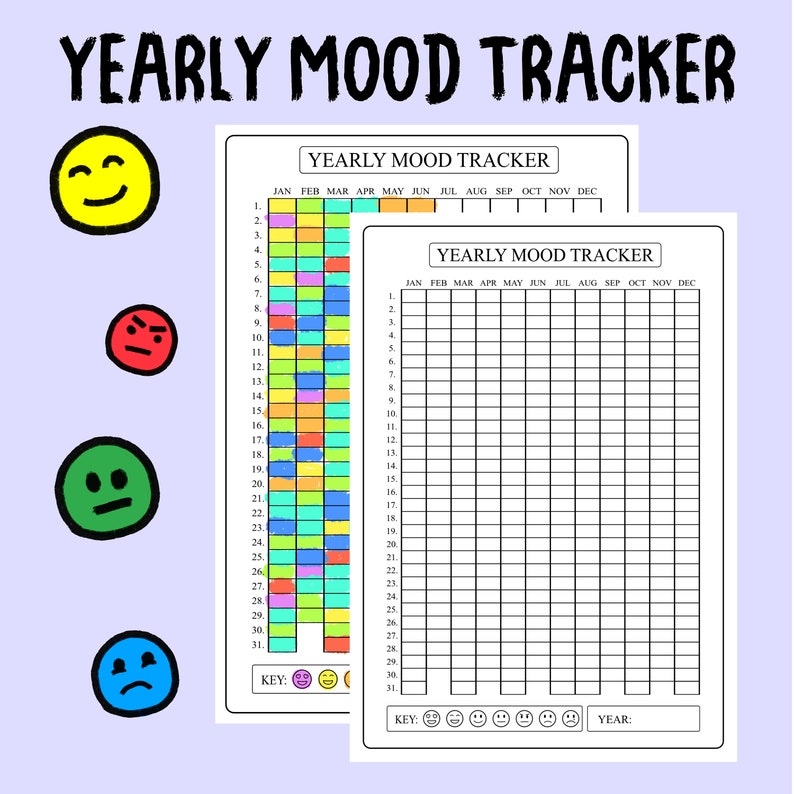 Printable Yearly Mood Tracker Chart - Instant Download, Simple Black ...