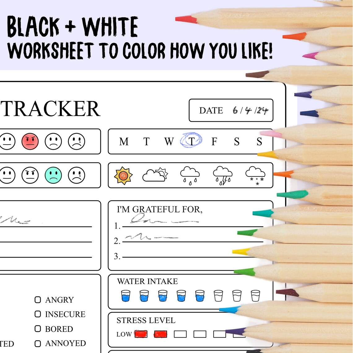 Printable Daily Mood Tracker Chart - Instant Download, Simple Black and ...