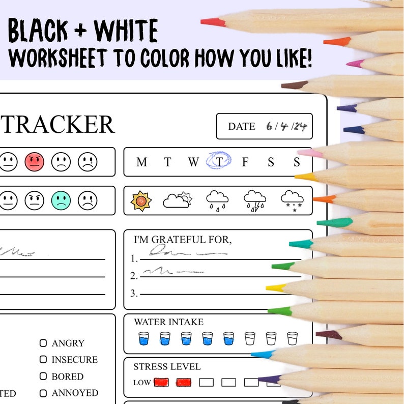 Printable Daily Mood Tracker Chart - Instant Download, Simple Black and ...
