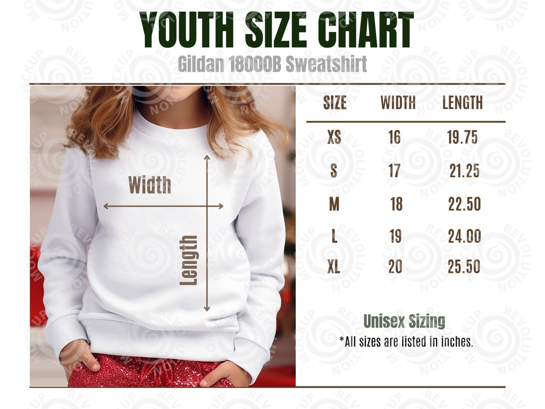 Gildan 18000B Size Chart Gildan 18000B Mockup Gildan Youth Sweatshirt ...