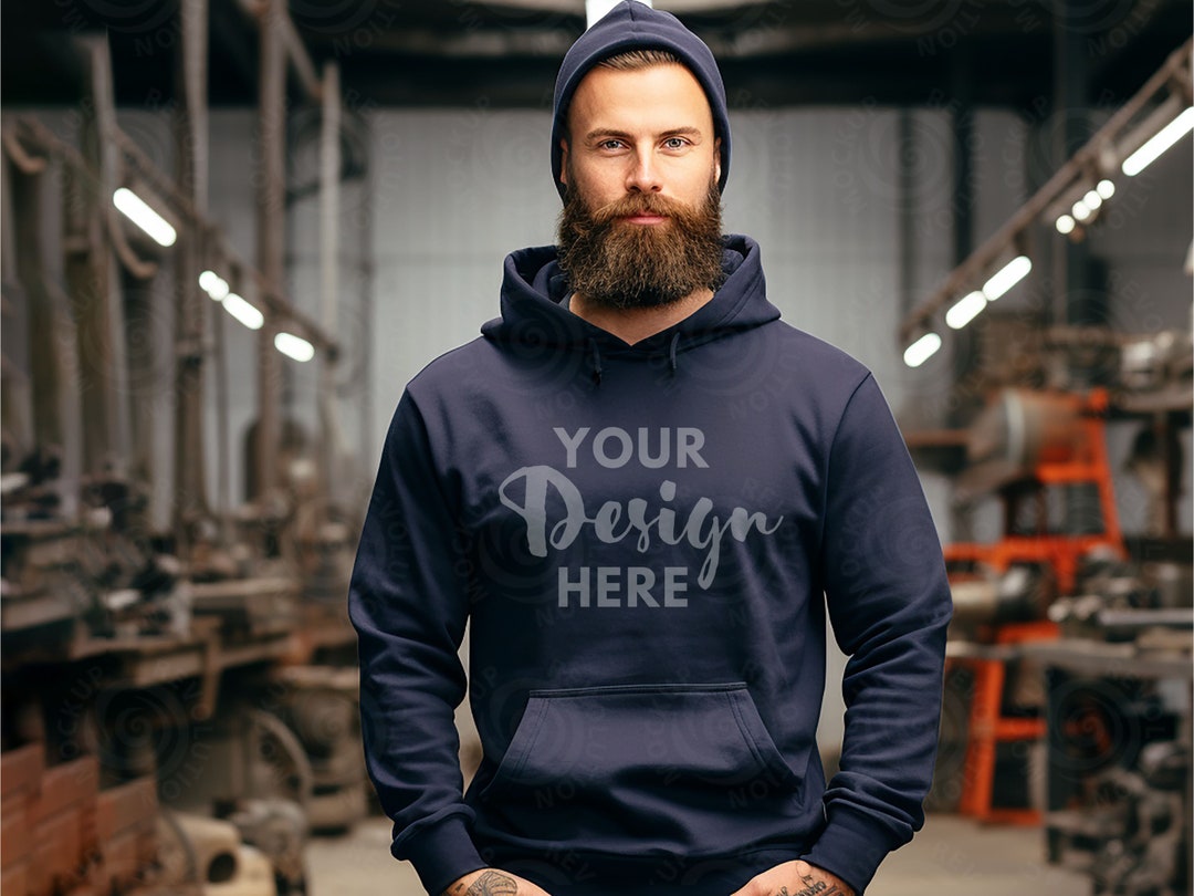 Gildan 18500 Navy Hoodie Mockup Mens Model Mockup 18500 Gildan Navy ...