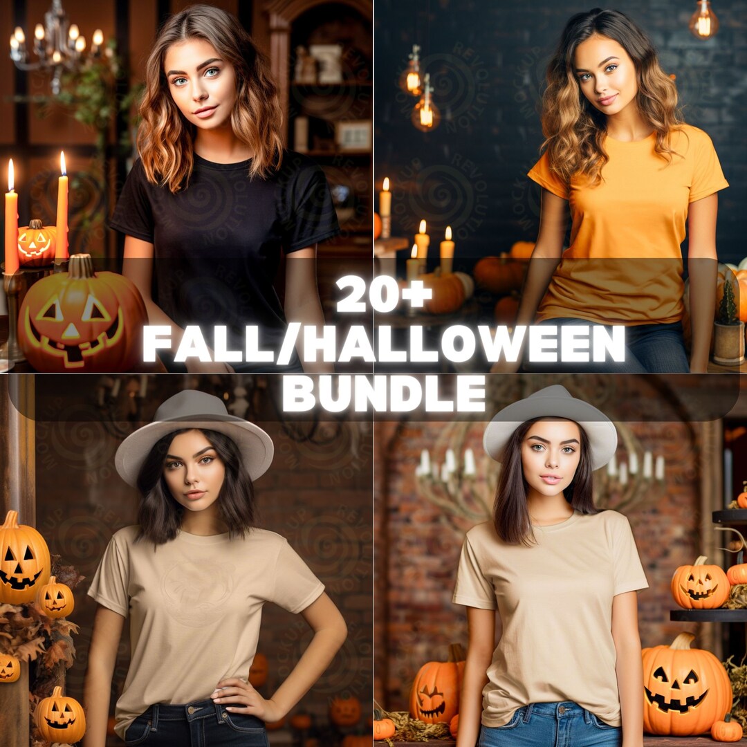 Halloween Bella Canvas 3001 Bundle Mockups, White Tshirt Mock, Autumn ...