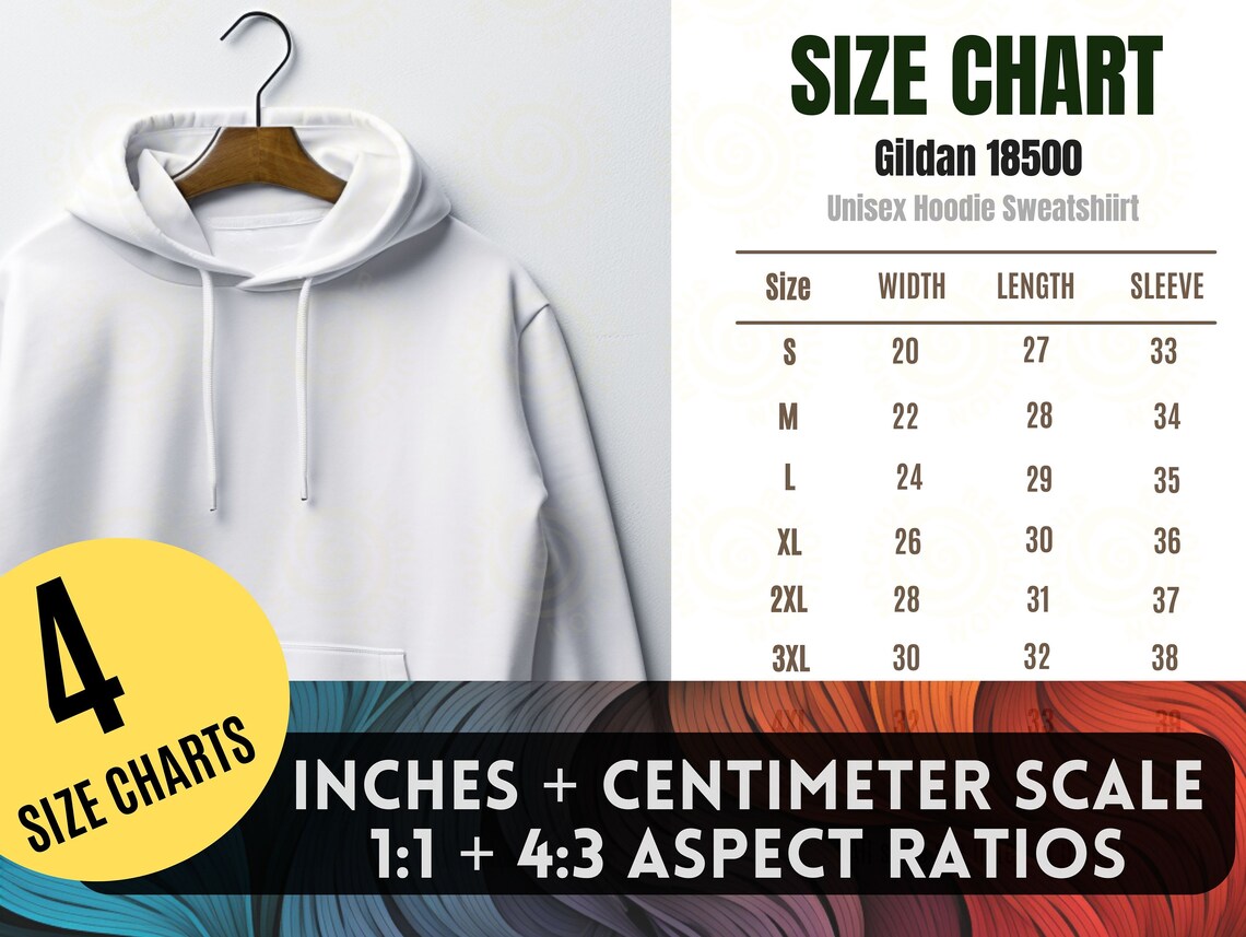 Gildan 18500 Size Chart Hanging Size Chart Gildan White - Etsy