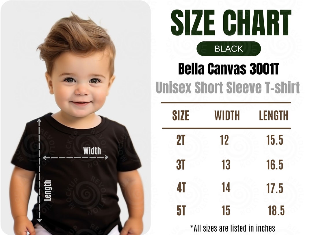 Bella Canvas 3001Т Size Chart Unisex Kids T-shirt Black Size Chart ...