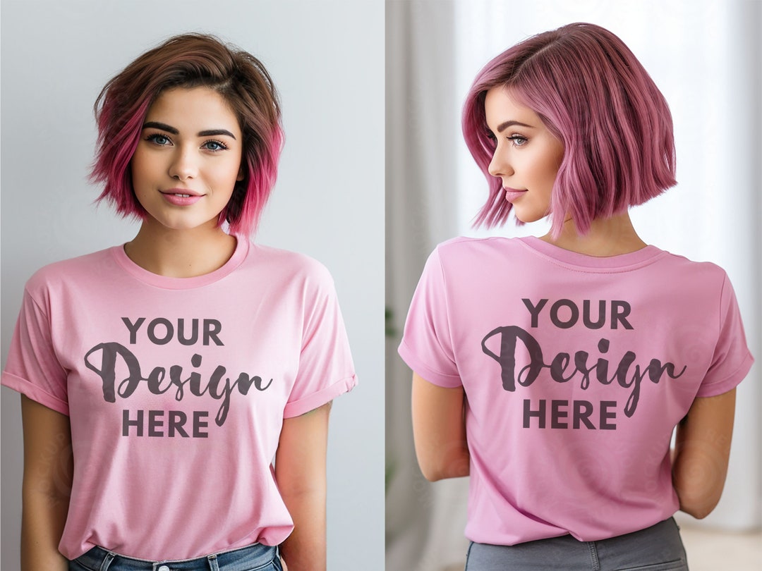 Front and Back Pink Bella Canvas 3001 Mockup Bella Canvas Pink Mockup ...