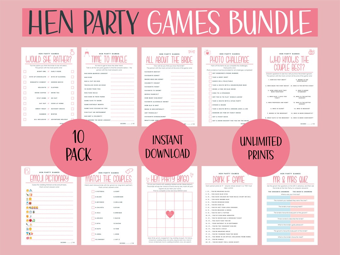 Hen Party Games Bundle: 10 Printable Activities (digital Download ...