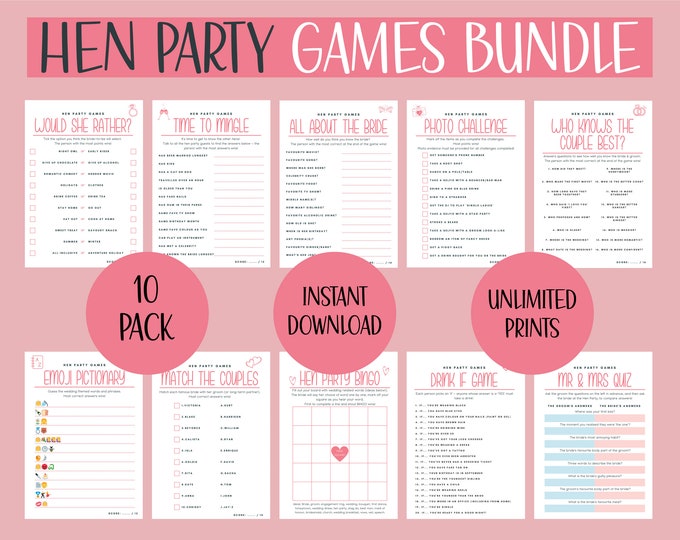 Minimalist Hen Do Games | Printable Hen Party Games | Editable Bridal ...