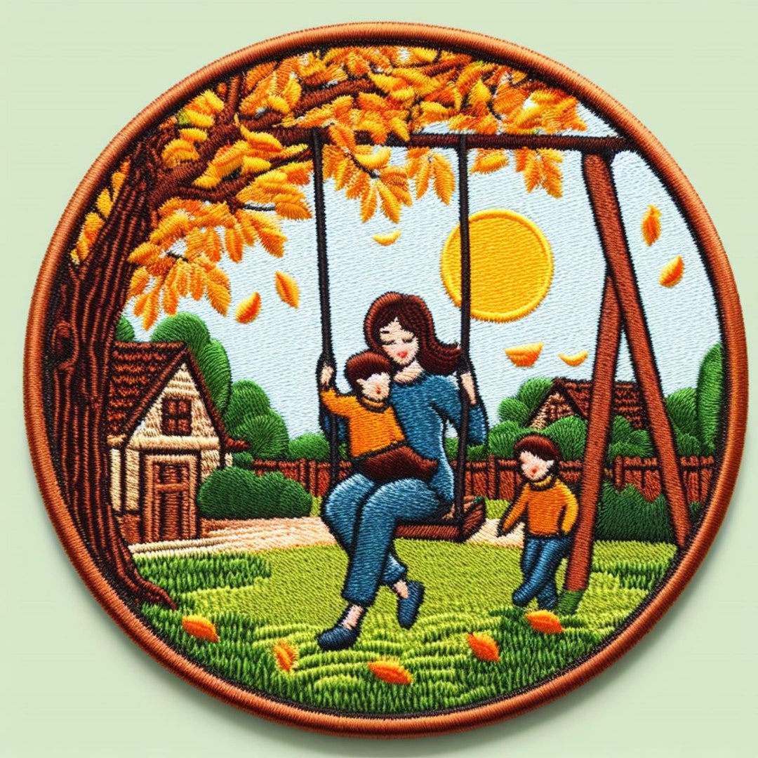 Mother Swinging W/ Children Patch Printed Embroidered Iron-on/sew-on ...