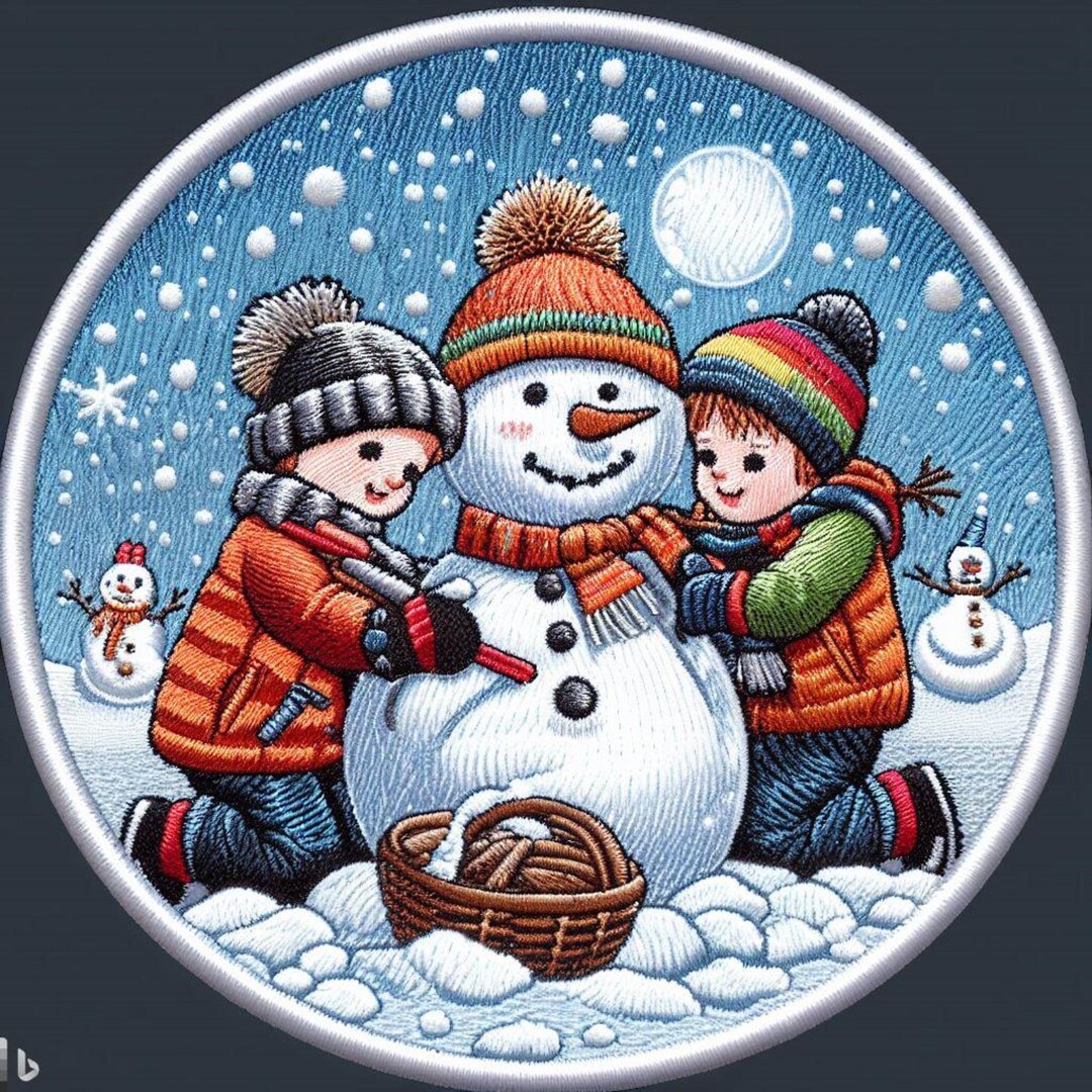 Kids Building a Snowman Patch Printed Embroidered Iron-on/sew-on ...