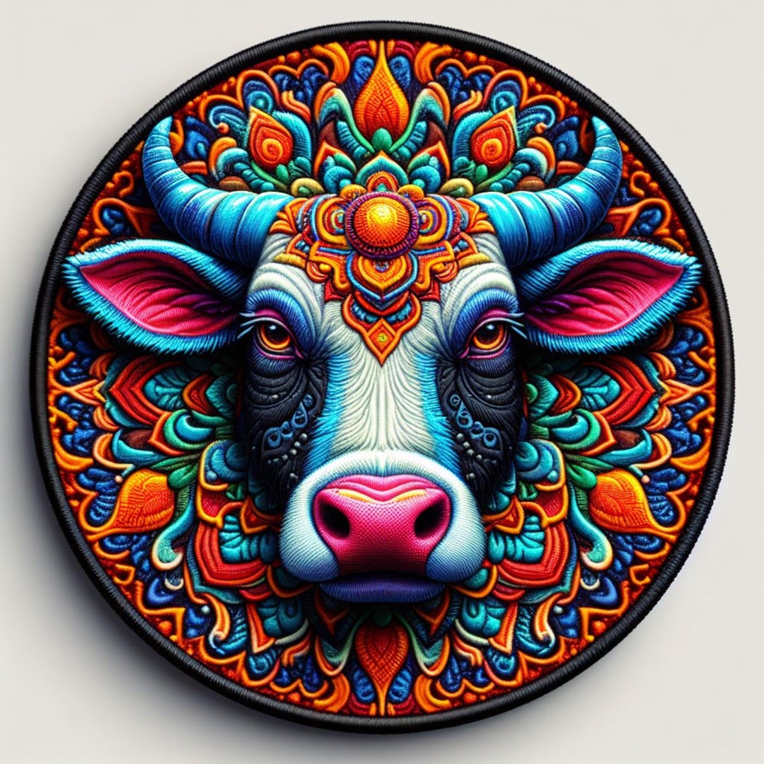 Cow Mandala Patch Printed Embroidered Base Iron-on/sew-on Applique ...