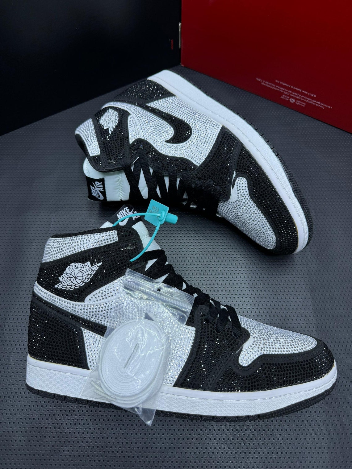 Custom Jordan 1 OG Satin Bred W Quality Swarovski Crystal Bling Men ...