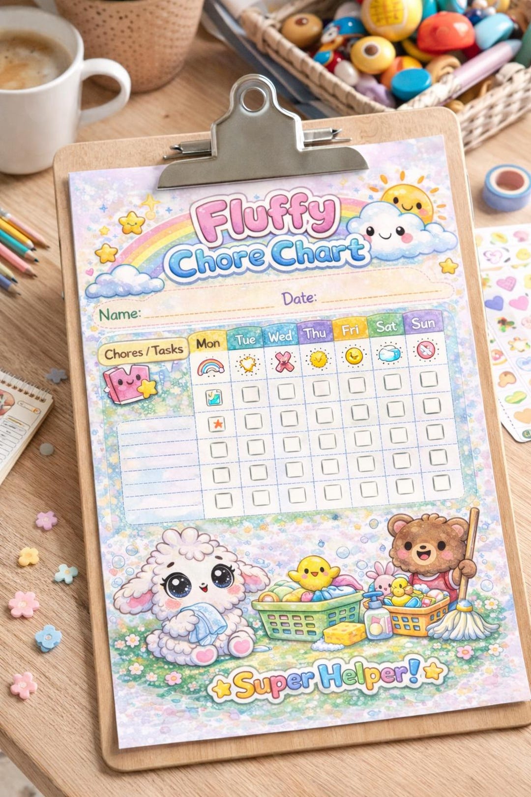 Fluffy Chore Chart A4 | Kids Routine & Cleaning Checklist | Printable ...