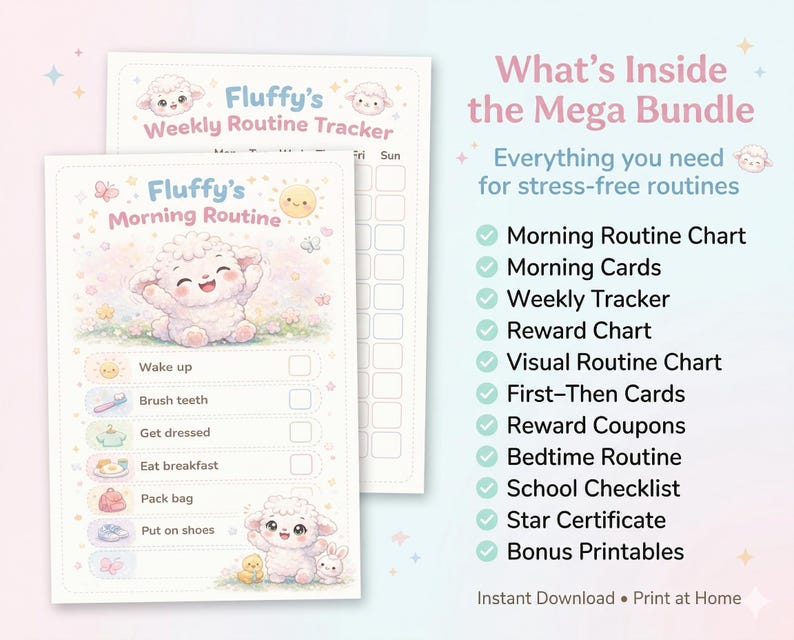 Kids Morning Routine Bundle, Preschool Daily Routine Chart & Reward ...