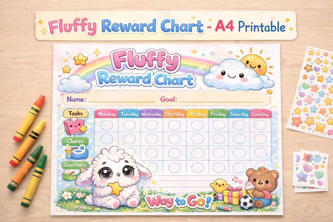 Fluffy Reward Chart for Kids A4 | Printable Behavior Chart | Daily ...