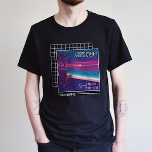80s City Pop T Shirt Gradient Tropical Sunset Beach Retro 90s Jpop ...