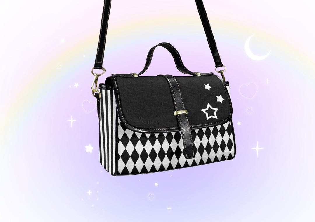 Harajuku Goth Clown Bag, Black and White Dark Clowncore Purse ...