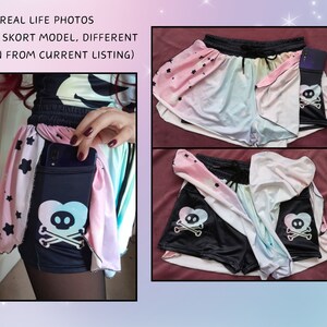 Pastel Goth Bats Skorts Creepy Cute Yami Kawaii Flowy Shorts Purple ...