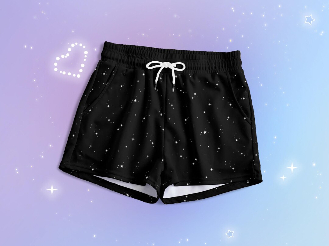 Celestial Gothic Black Shorts With Pockets, Starry Yami Kawaii Grunge ...