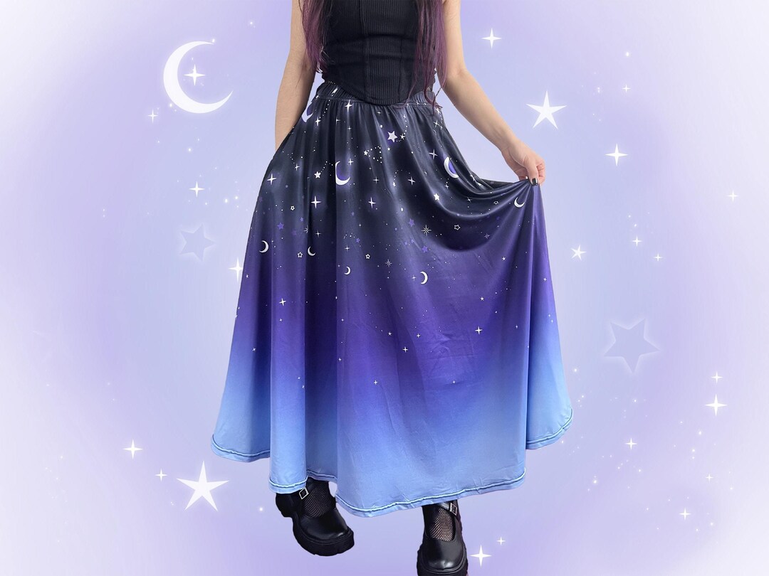 Celestial Long Skirt With Pockets, Mystical Witchy Midi Skirt, Starry ...