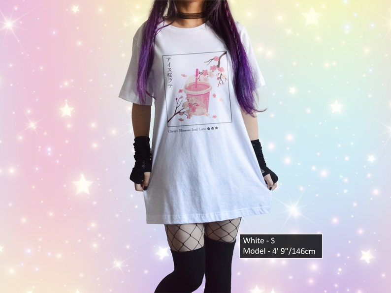 Iced Sakura Latte Shirt Kawaii Aesthetic Soft Cotton Tee for Cherry ...