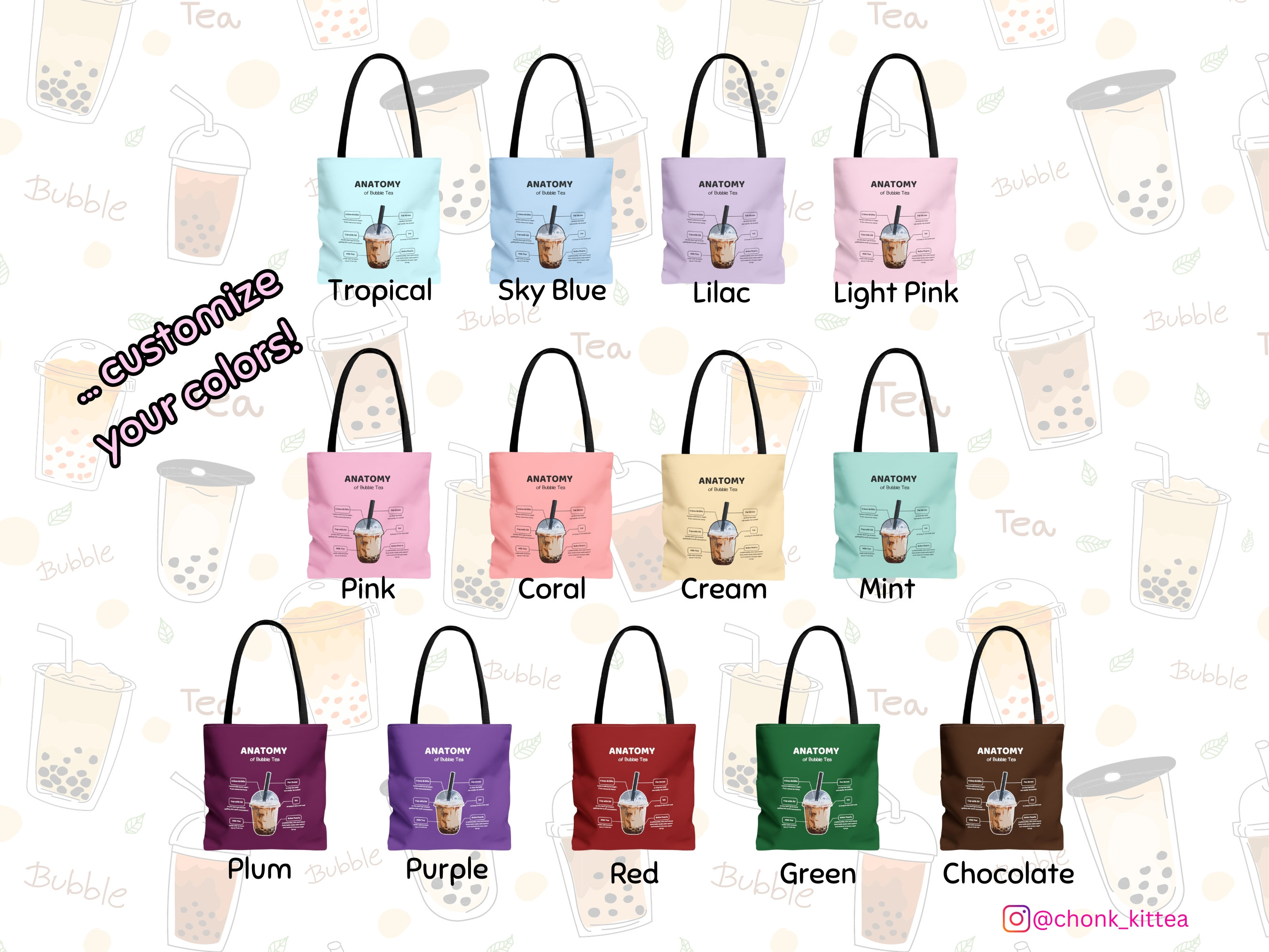 Anatomy of Bubble Tea Tote Bag Custom Color Funny Boba Tote Gift for ...