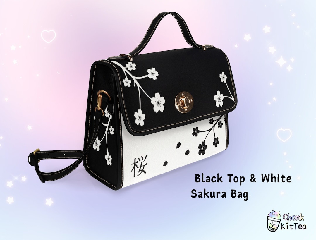 Black and White Sakura Bag Block Color Cherry Blossom Messenger Bag ...