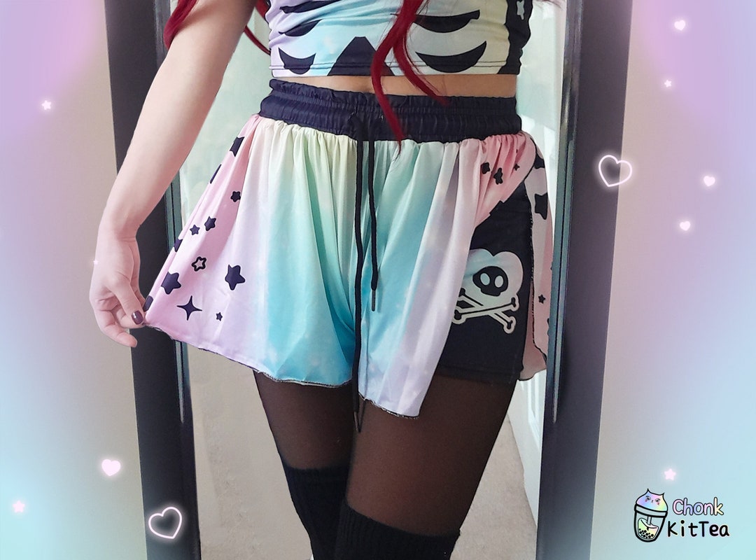 Starry Pastel Goth Skorts Gradient Yami Kawaii Skull Stretchy Shorts ...