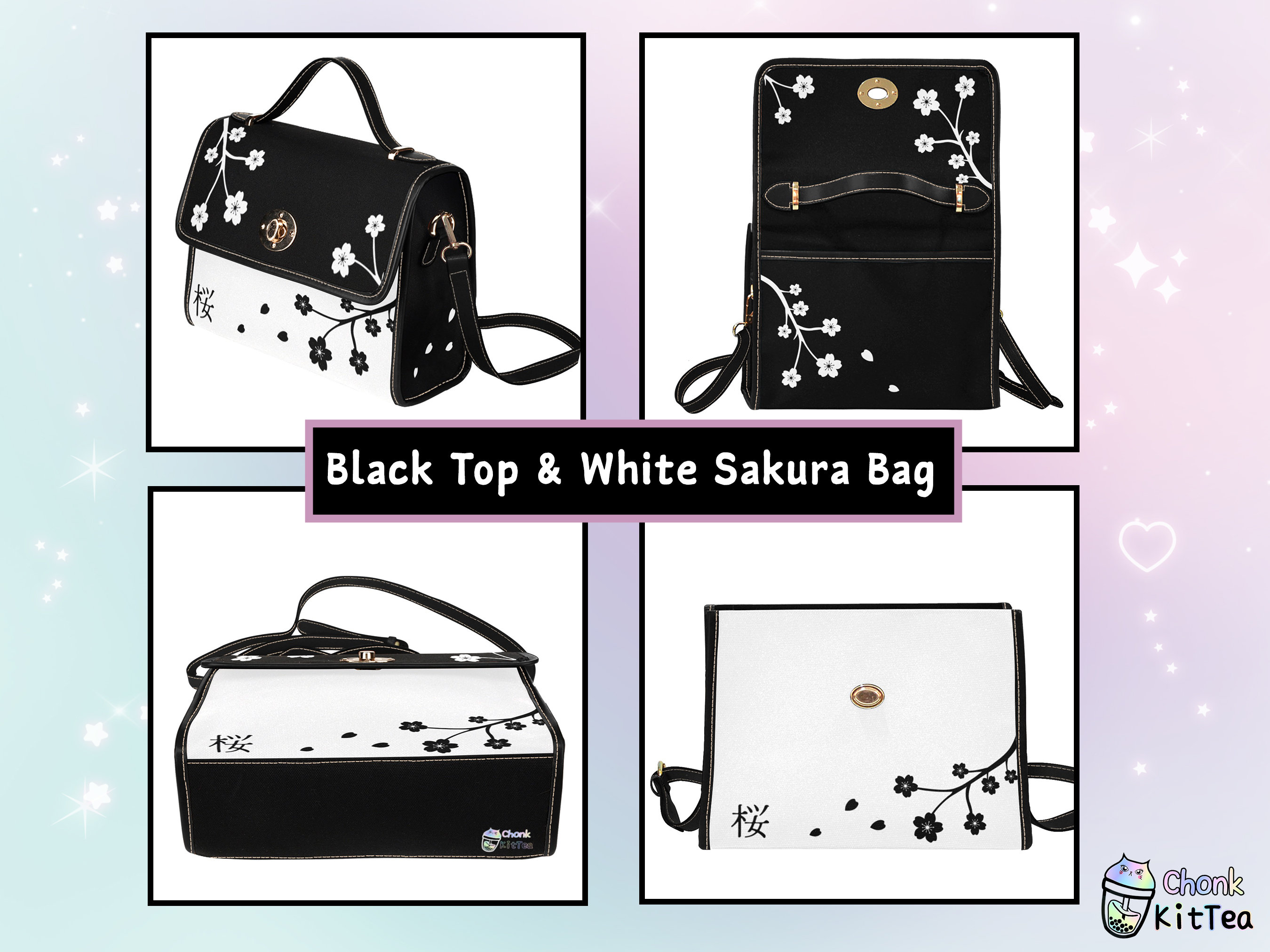 Black and White Sakura Bag Block Color Cherry Blossom Messenger Bag ...