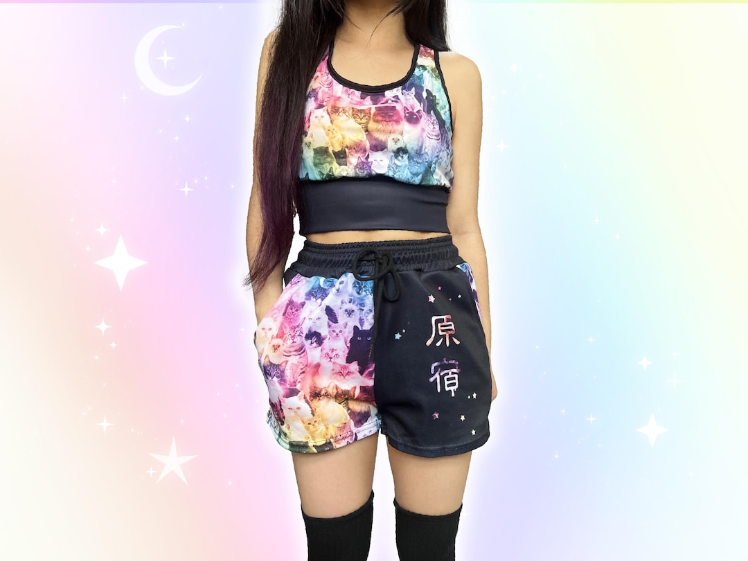 Harajuku Rainbow Cats Tank Top, Decora Kei Yami Kawaii Cropped Top ...