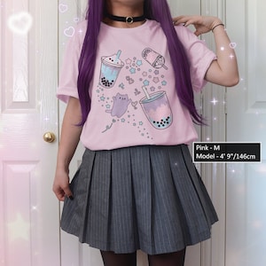 Kawaii Pastel Goth Boba Cat Shirt Cute Bubble Tea Lightweight T-shirt ...